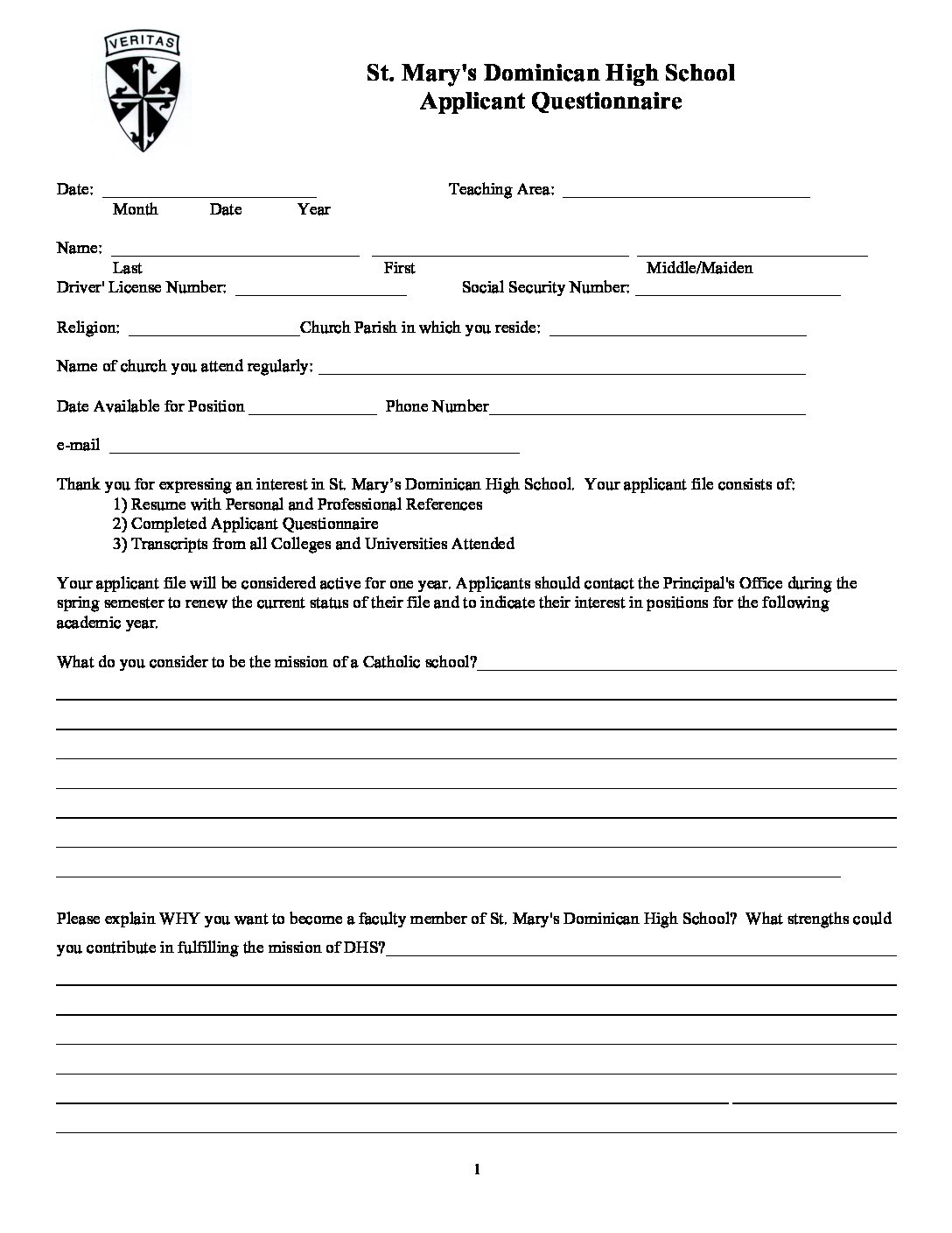 Basic Applicant Questionnaire Sample Candidate Questionnaire Form